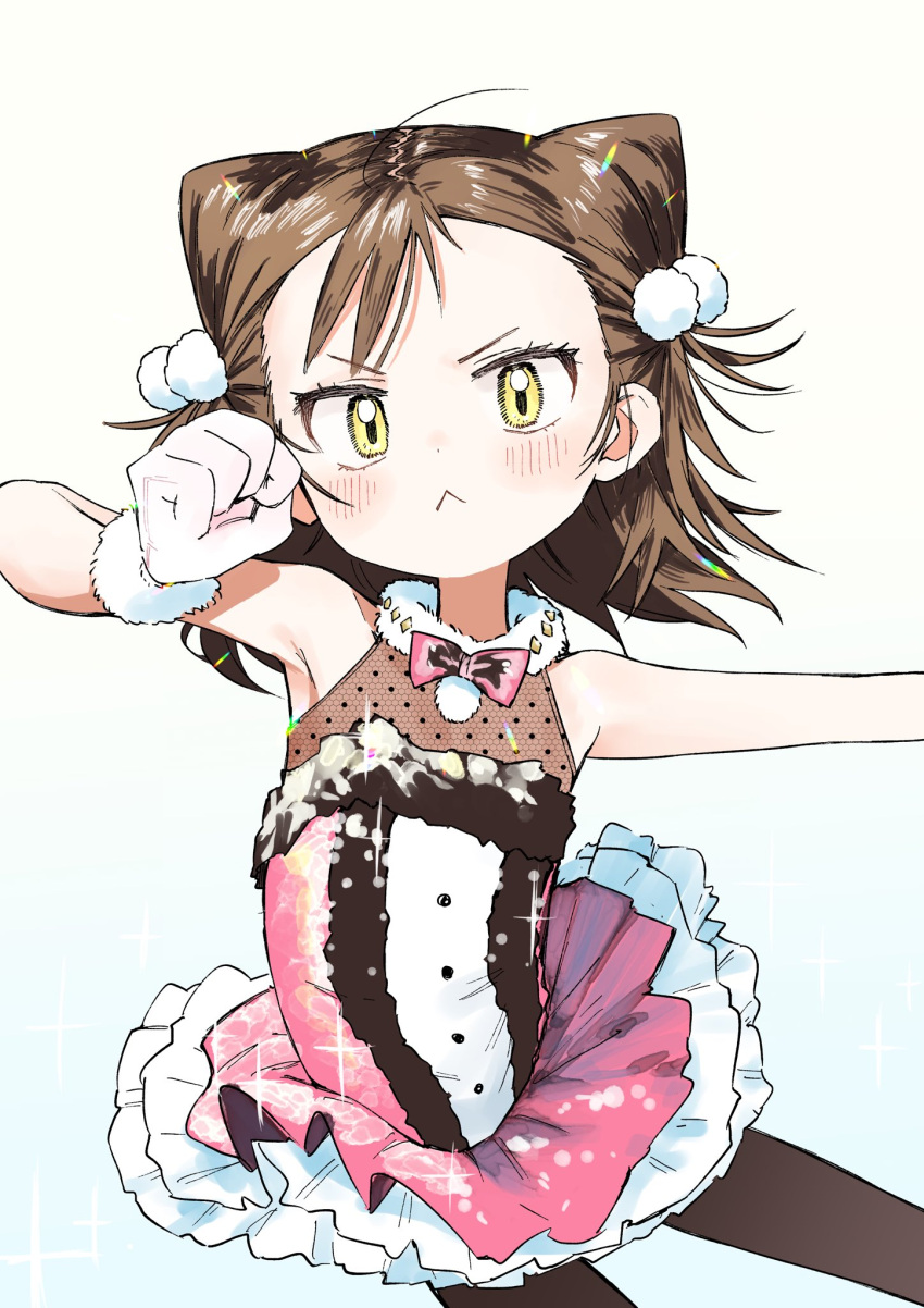 Safebooru - 1girl armpits black pantyhose blush bow bowtie brown hair child cone hair bun ...