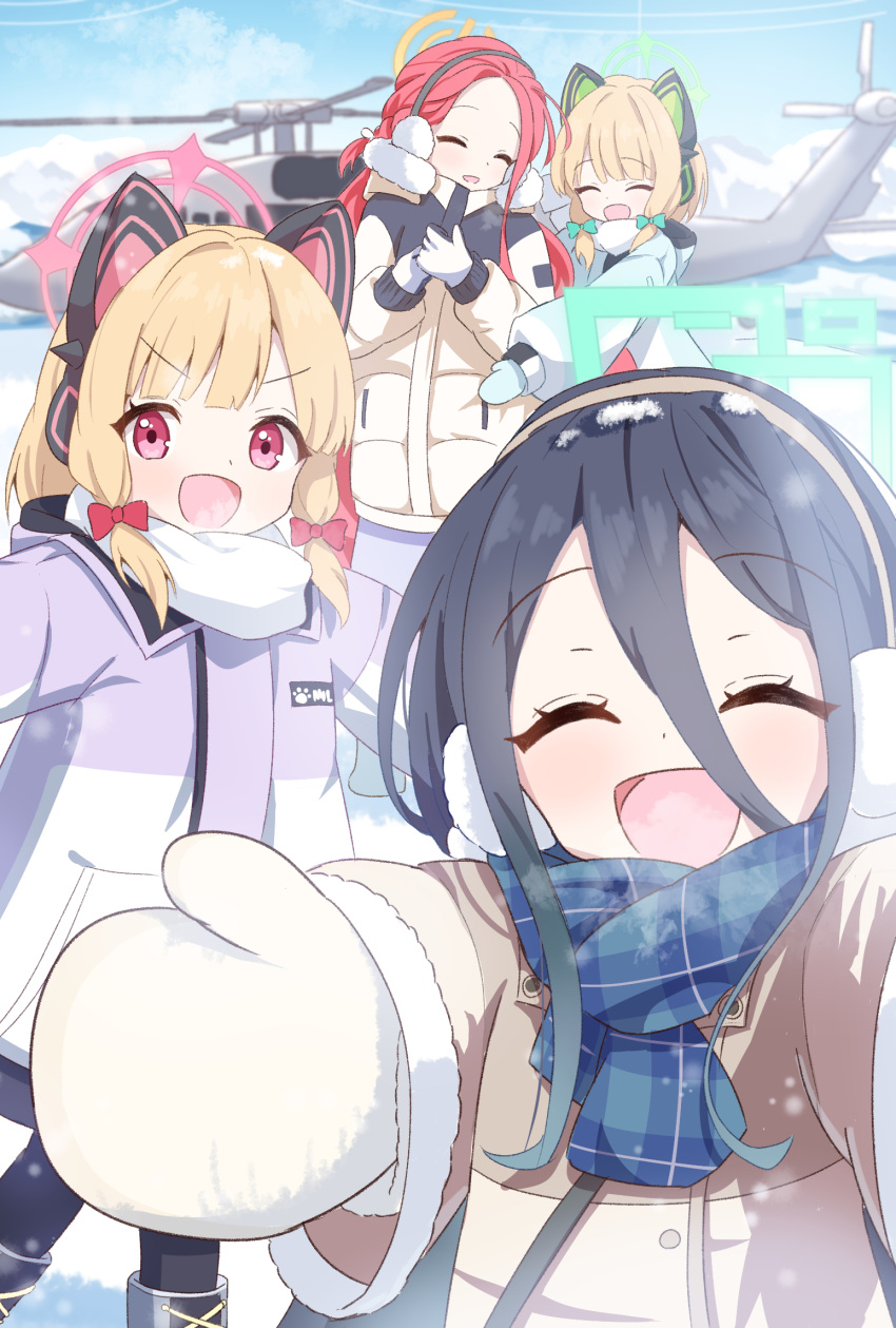 Safebooru - 4girls :d ^ ^ aircraft animal ear headphones animal ears aqua halo aris (blue ...