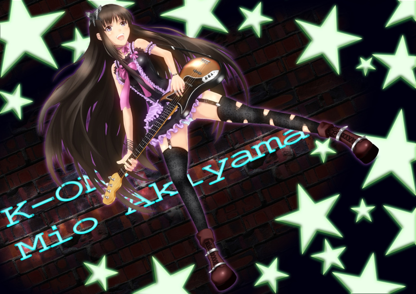 Safebooru - 1girl akiyama mio alternate hairstyle bass guitar black eyes black hair highres hime ...