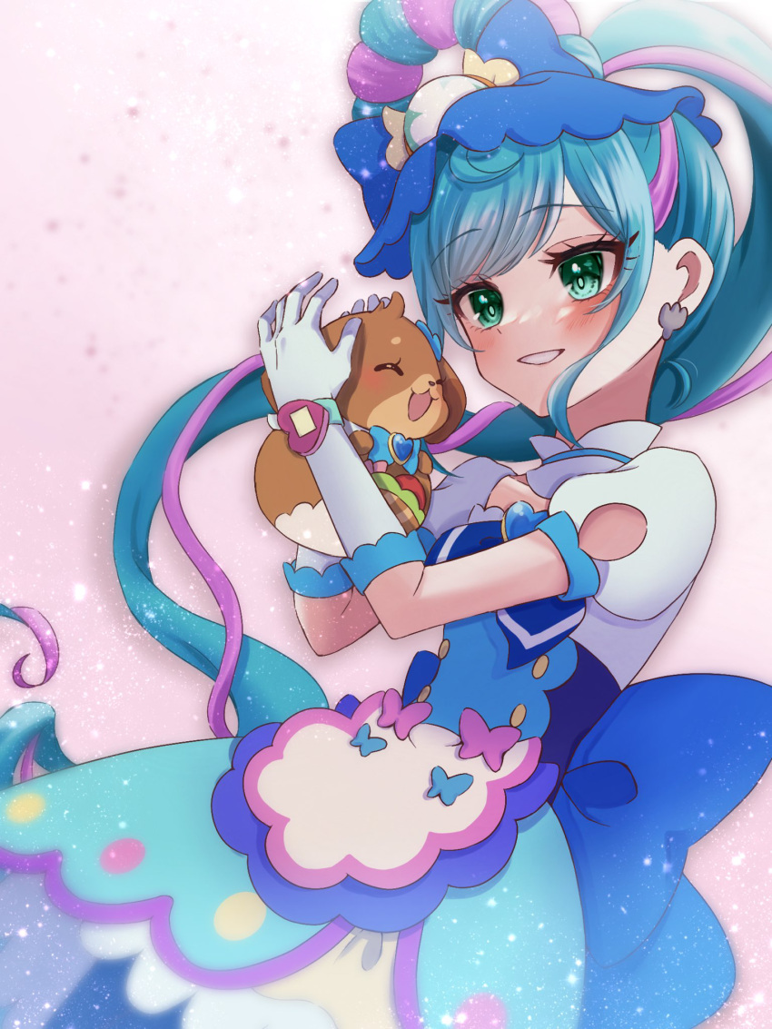 Safebooru - 1girl aqua eyes blue bow blue hair blush bow brooch cure ...
