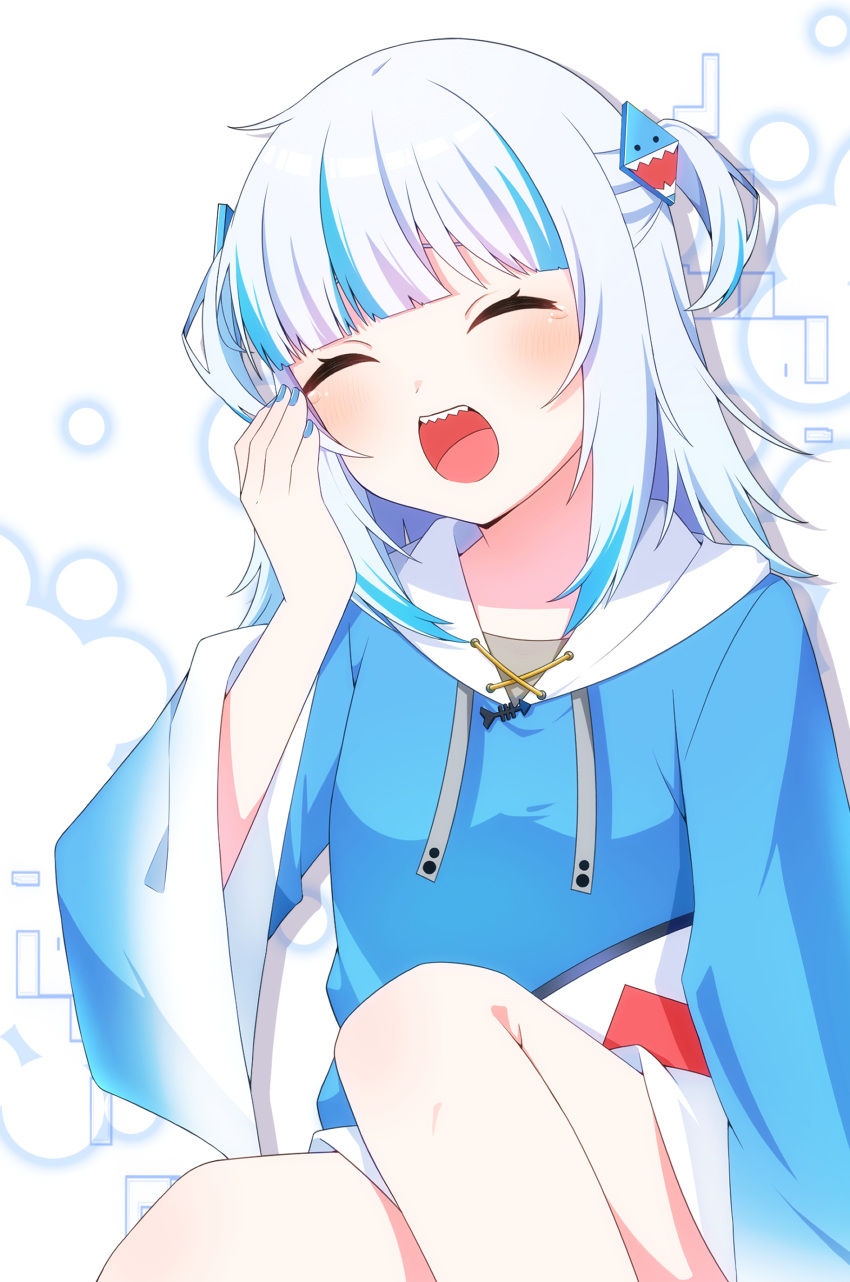 Safebooru - 1girl absurdres animal costume blue hoodie blue nails blunt bangs closed eyes gawr ...