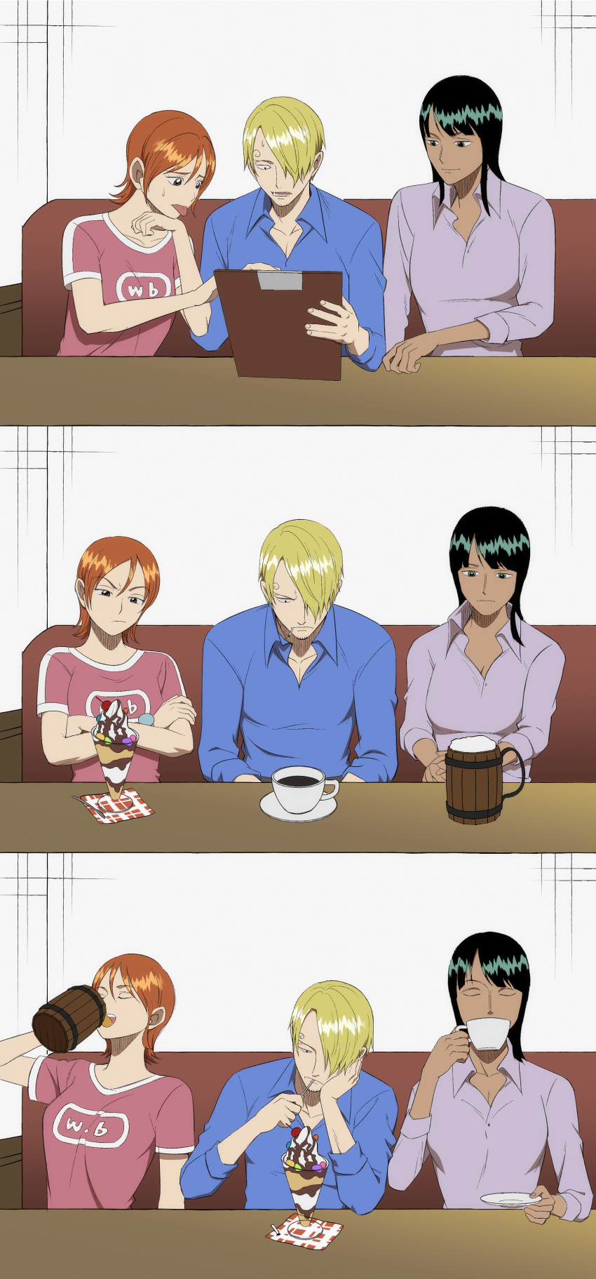 Safebooru - 1boy 2girls absurdres alcohol beer beer mug black hair ...