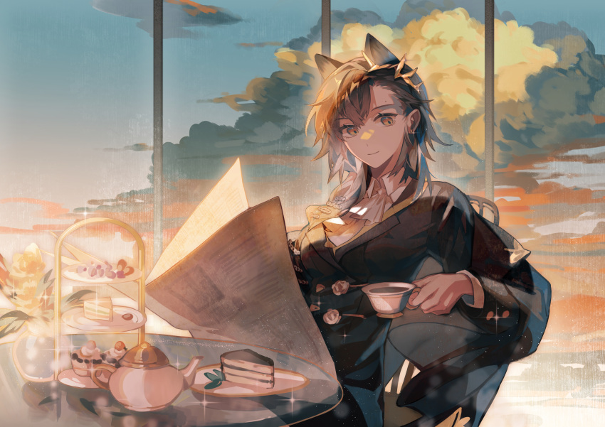 Safebooru - 1girl absurdres animal ears arknights ascot asymmetrical bangs black hair black ...