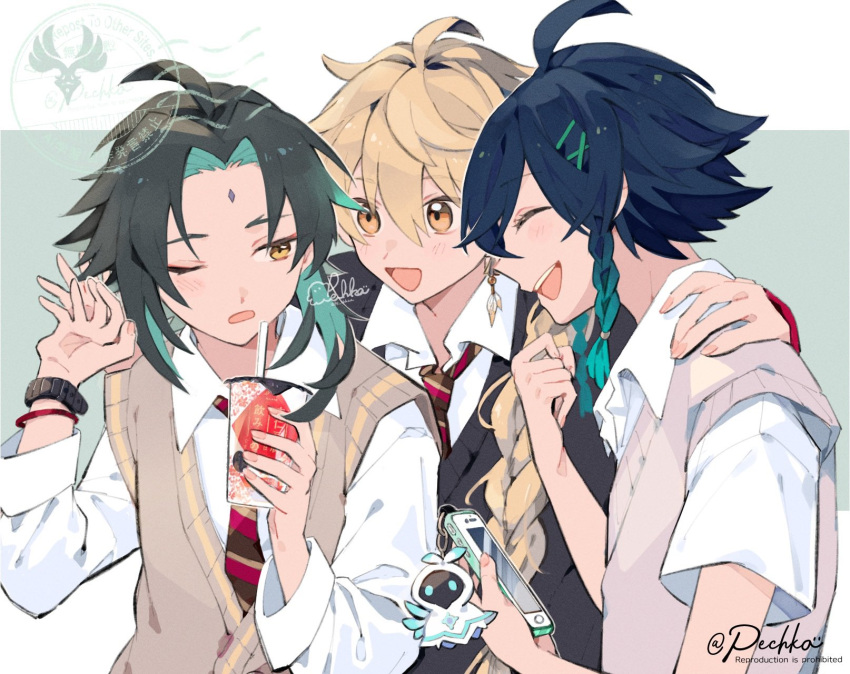 Safebooru - 3boys aether (genshin impact) ahoge alternate costume anemo ...