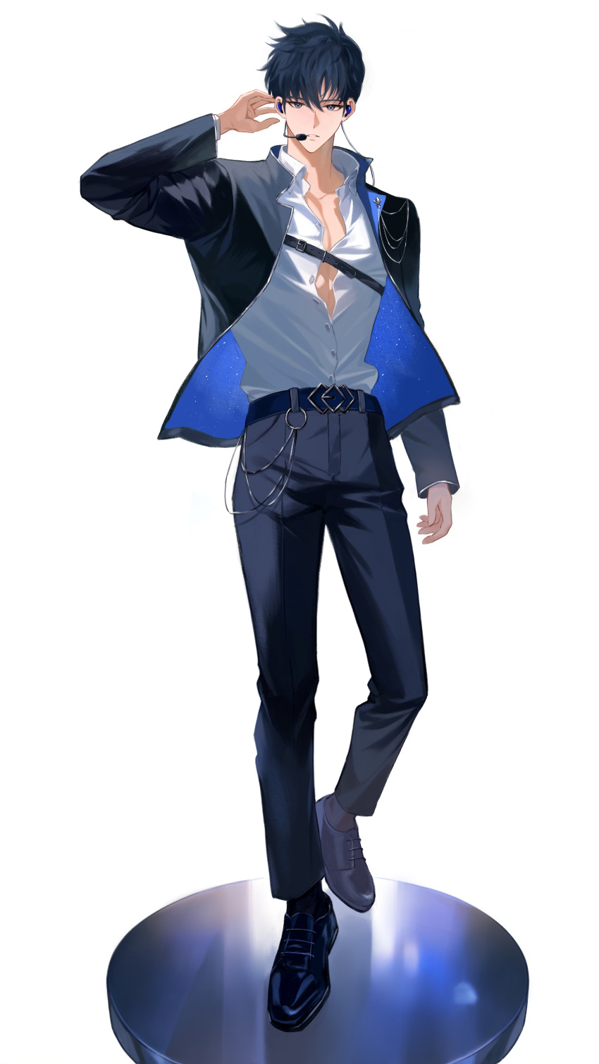 Safebooru - 1boy absurdres alternate costume belt black belt black hair black jacket black pants ...