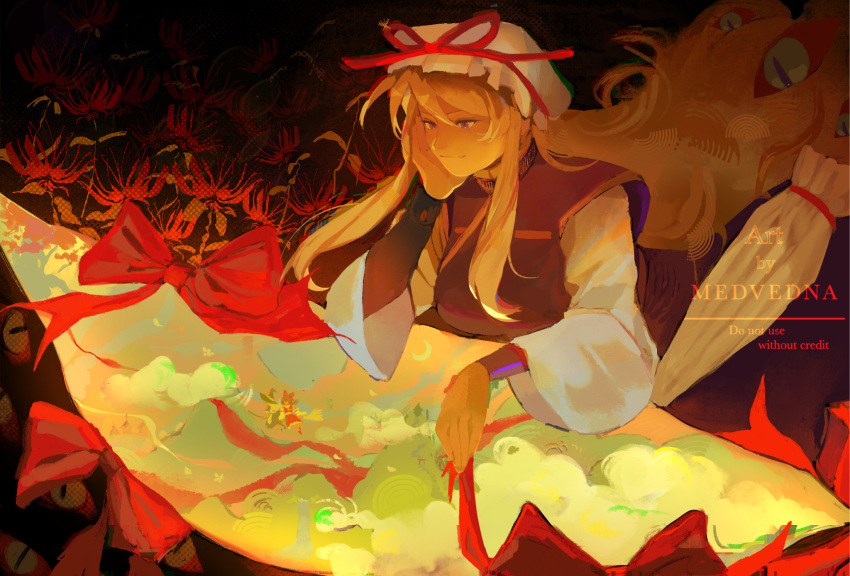 Safebooru - 1girl blonde hair broom broom riding clouds hakurei reimu ...