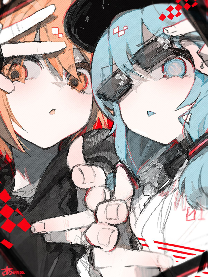 Safebooru - 2girls a.i. voice adachi rei adjusting eyewear amane amu (artist) baseball cap black ...
