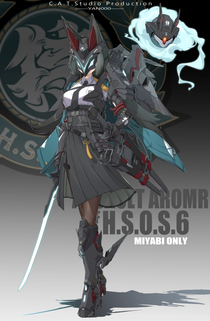 Safebooru - 1girl animal ears fox ears fox mask hoshimi miyabi katana long hair tailless ...