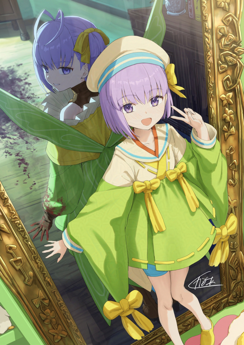 Safebooru - 2girls antenna hair bare shoulders blood blood on hands ...