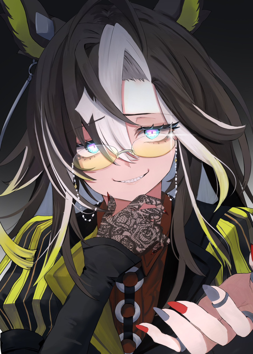 Safebooru - 1girl black background black coat black gloves black hair black sleeves blue eyes ...