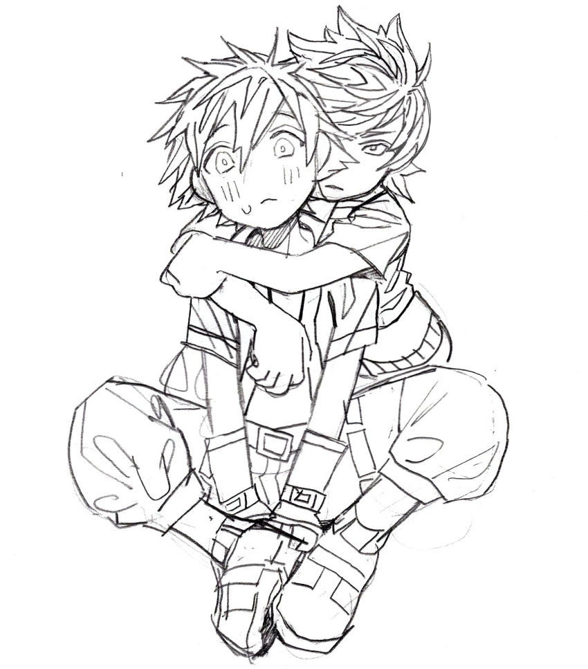 Safebooru - 2boys arms around neck belt between legs commentary glaring ...