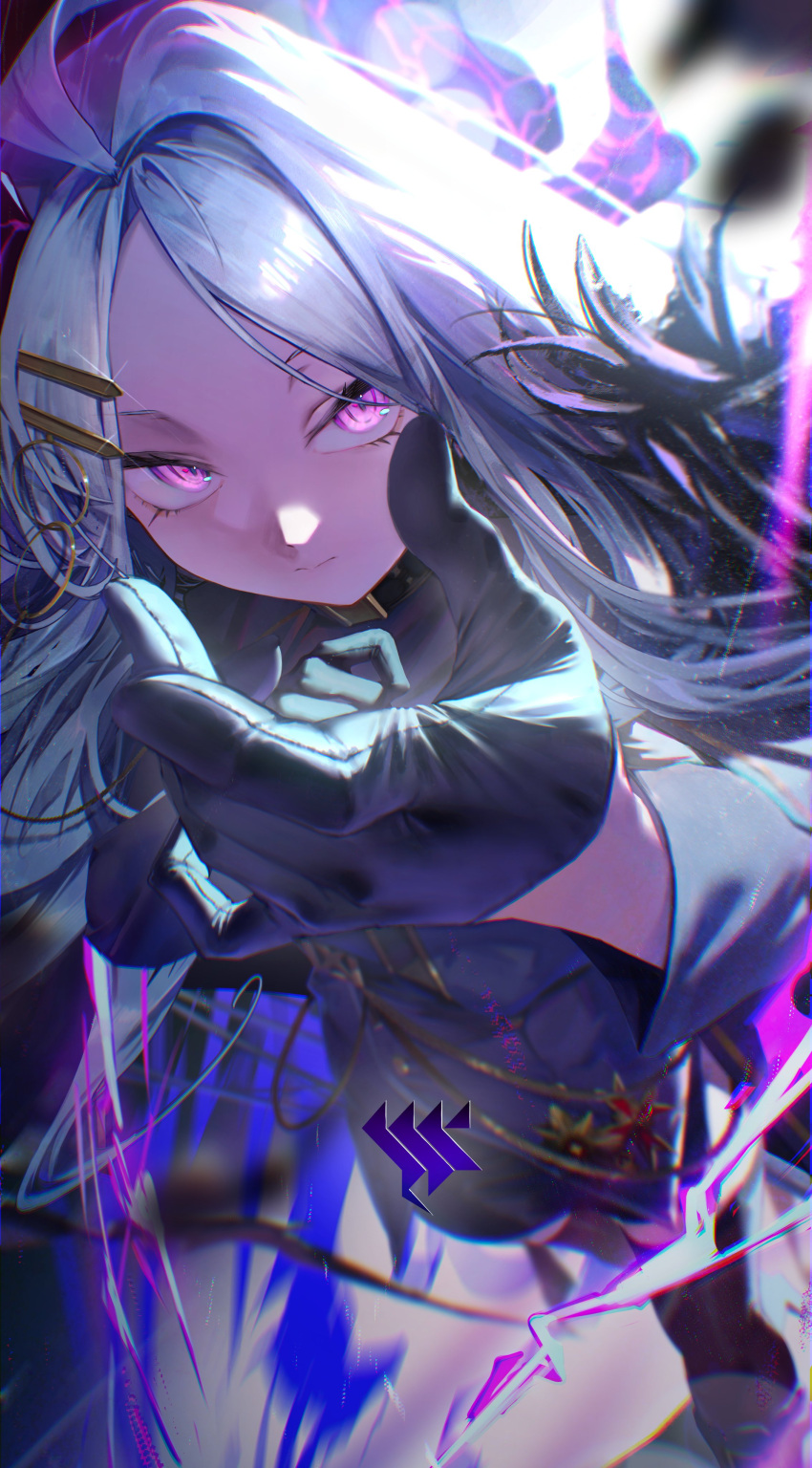 Safebooru - 1girl absurdres ahoge black coat black gloves black skirt black thighhighs blue ...