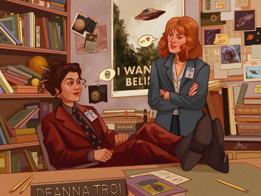 Safebooru - 2girls alien artist request book book stack chair character ...