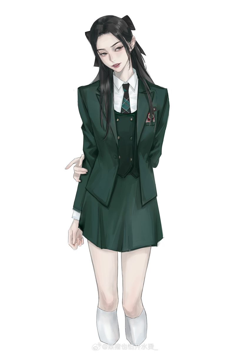 Safebooru - 1girl absurdres arm behind back black bow black eyes black hair blazer bow ...