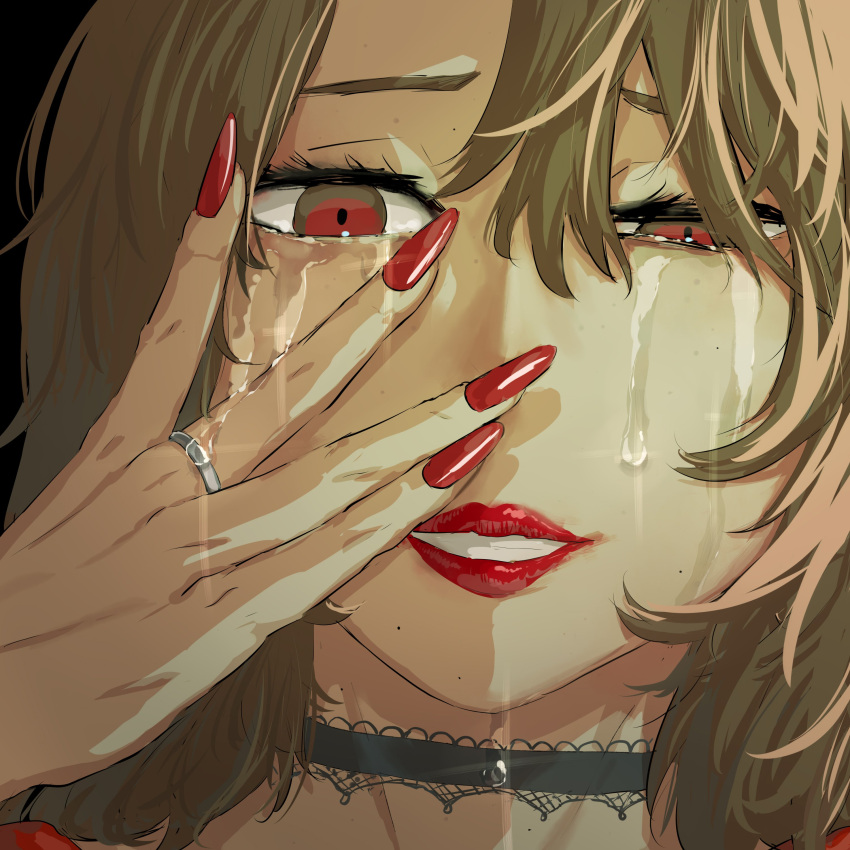 Safebooru - absurdres avogado6 brown eyebrows brown hair crying crying with eyes open dress ...