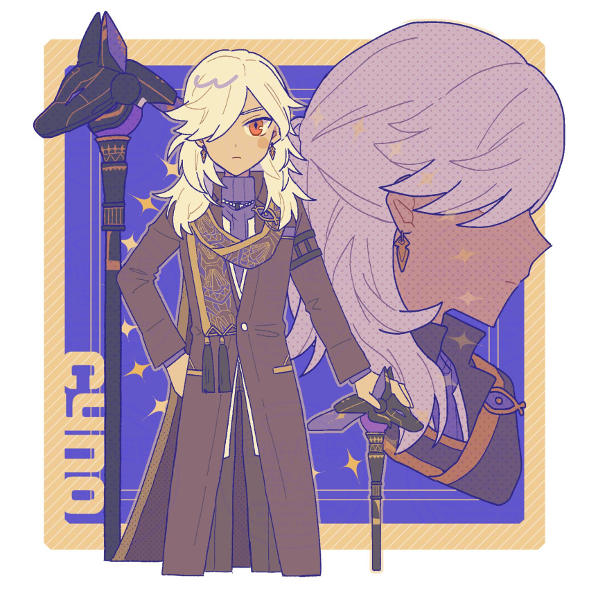 Safebooru - 1boy arm strap black coat black pants cane coat collared ...