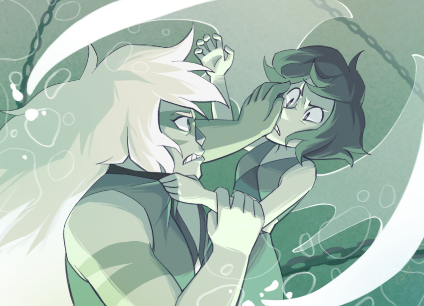 Safebooru - 2girls air bubble angry animification biceps bubble chain ...