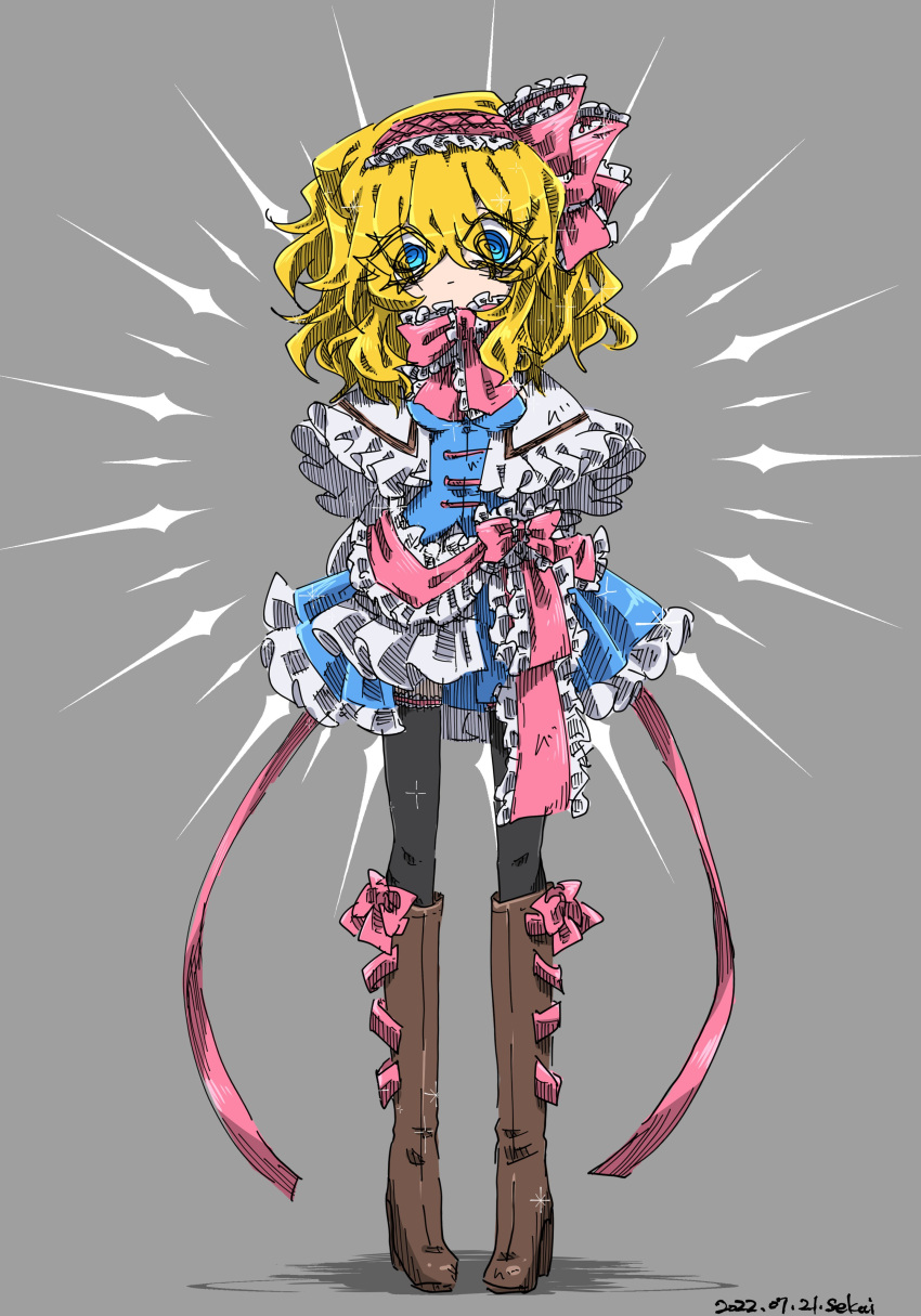 Safebooru - 1girl 2022 @ @ absurdres alice margatroid black thighhighs blonde hair blue dress ...