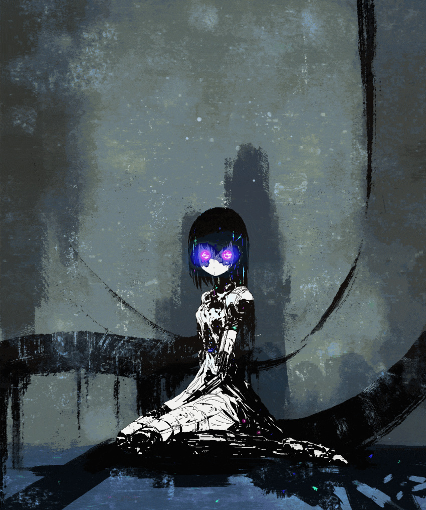 Safebooru - 1girl animated animated gif artificial eye black hair ...