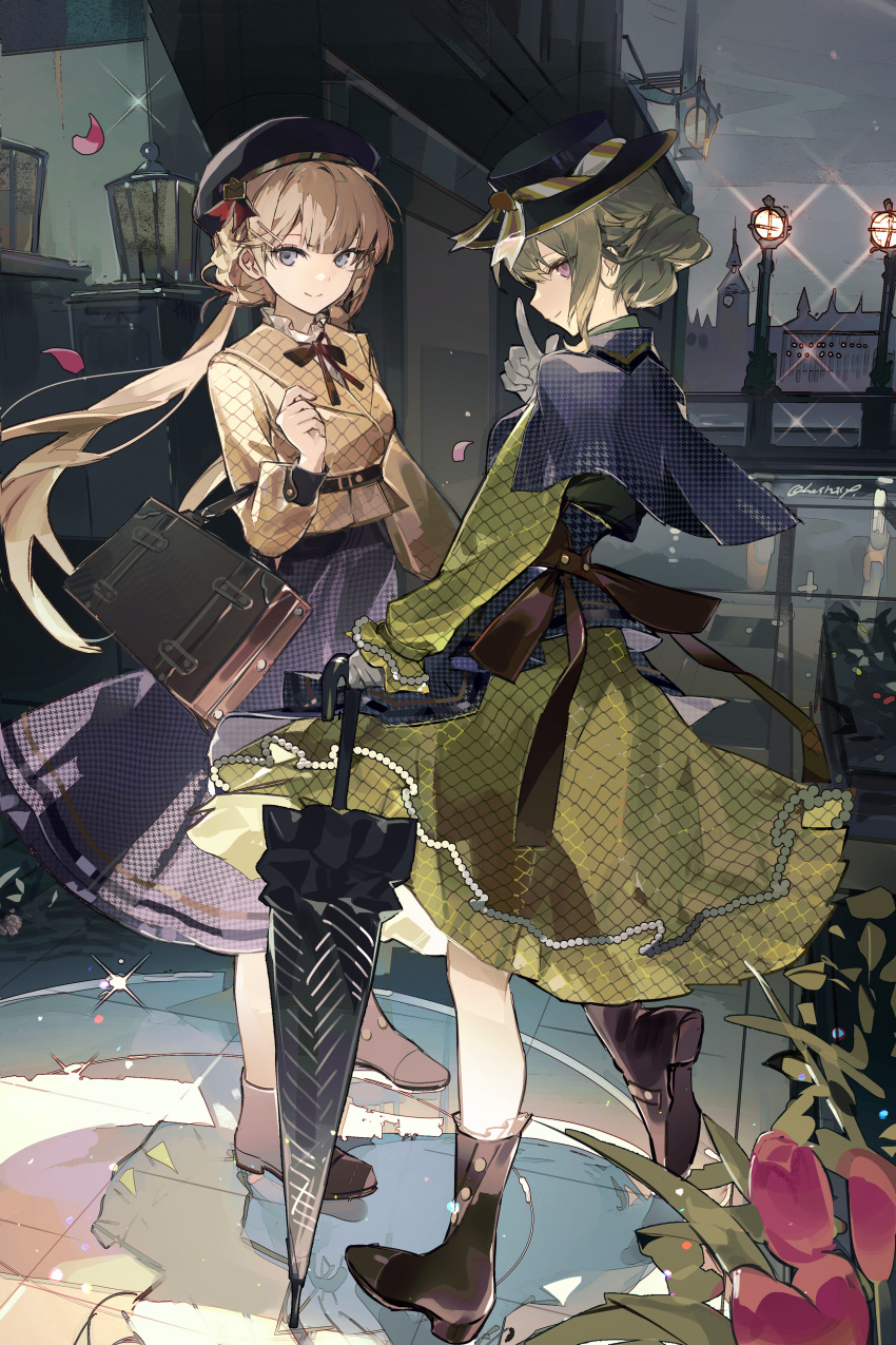 Safebooru - 2girls absurdres bag blonde hair boots brown boots commentary commission english ...