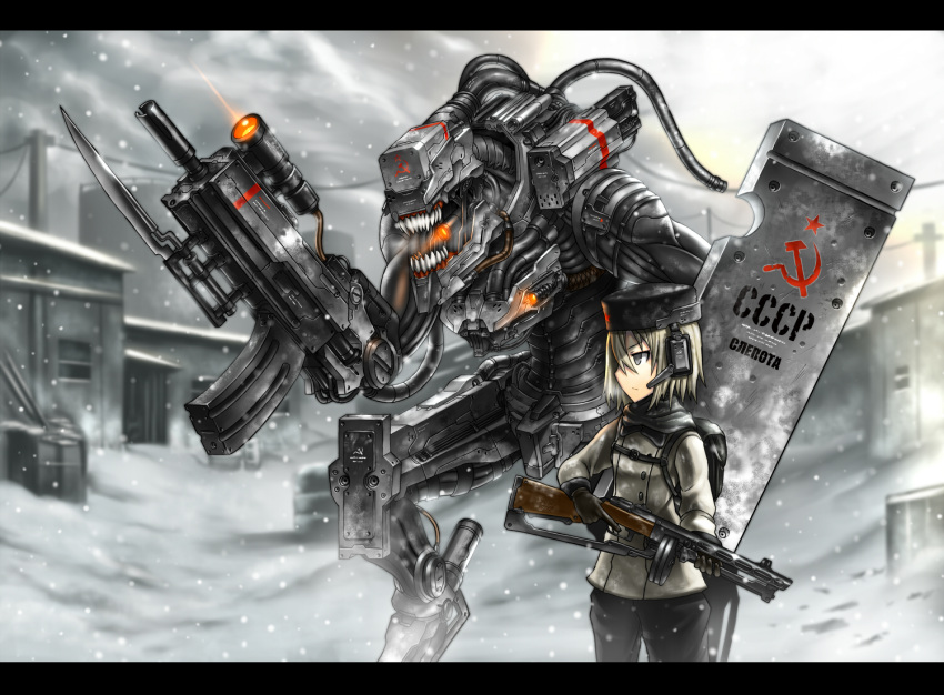 Safebooru - communism gia grey eyes gun hammer and sickle hat original ...