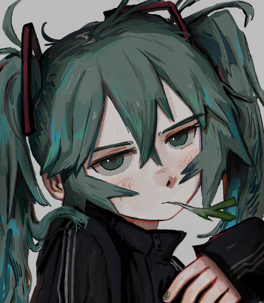 Safebooru - absurdres aqua eyes aqua hair aqua nails fffkorobka frown ...