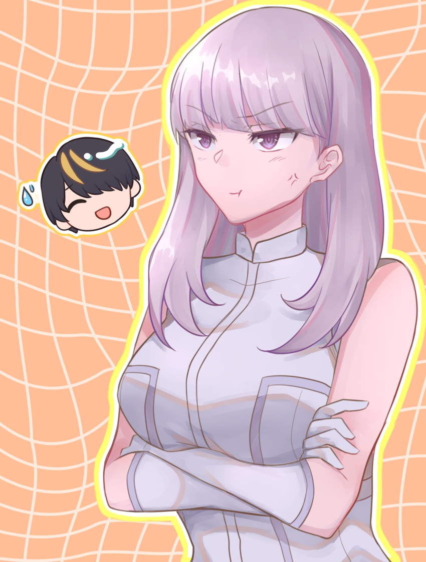 Safebooru - 1boy 1girl absurdres angry black hair blonde hair chibi closed eyes closed mouth ...