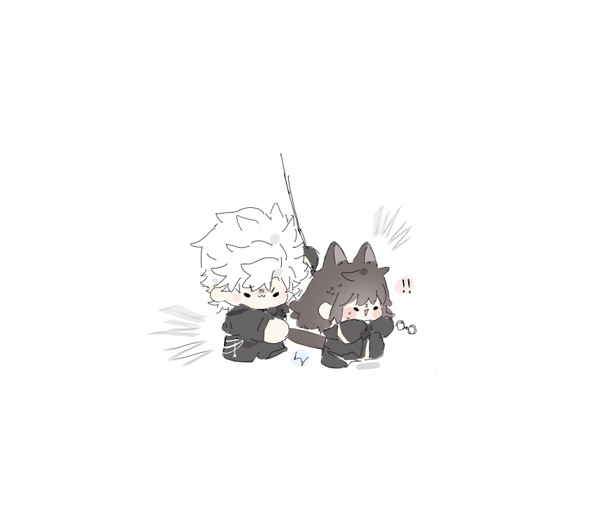 Safebooru - 1boy 1girl :3 animal ears black pants brown hair cat ears ...