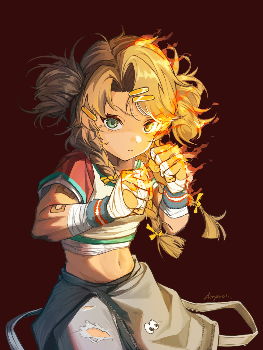 Safebooru - >:( 1girl absurdres artist name bandaged arm bandaged hand bandages banpunsik blue ...