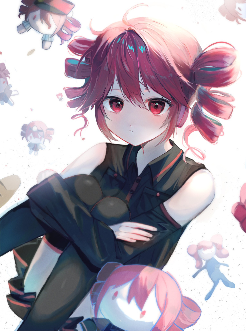 Safebooru - 1girl ahoge baguette bare shoulders black sleeves black thighhighs blush bread ...