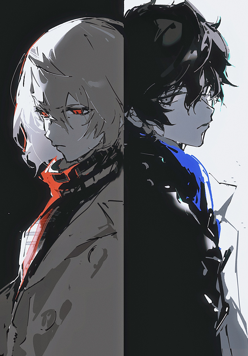 Safebooru - 2boys absurdres akechi gorou amamiya ren back-to-back black hair brown hair closed ...