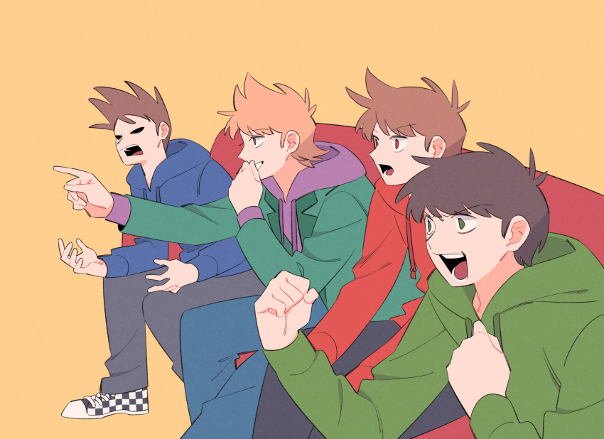 Safebooru - 4boys black pants blue hoodie blue pants brown hair ...