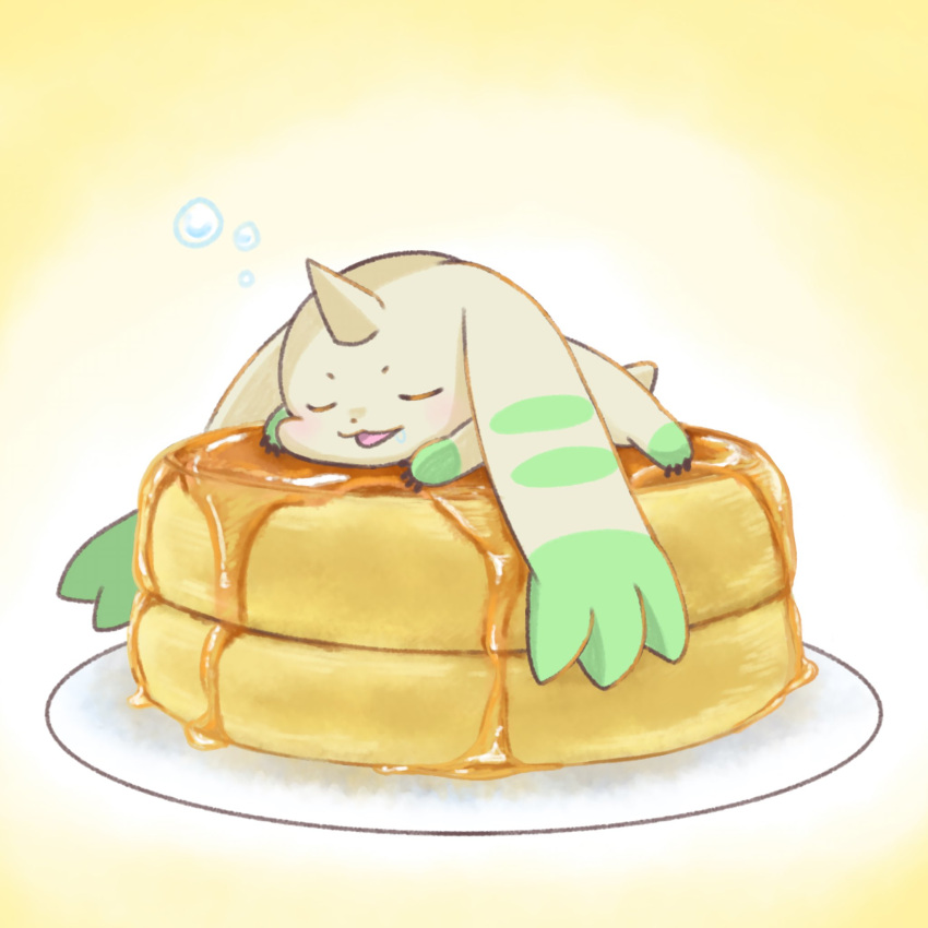 Safebooru - closed eyes digimon digimon (creature) food green fur ...