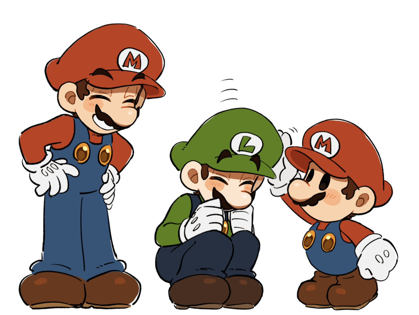 Safebooru - 3boys blue overalls brown hair closed eyes facial hair full ...