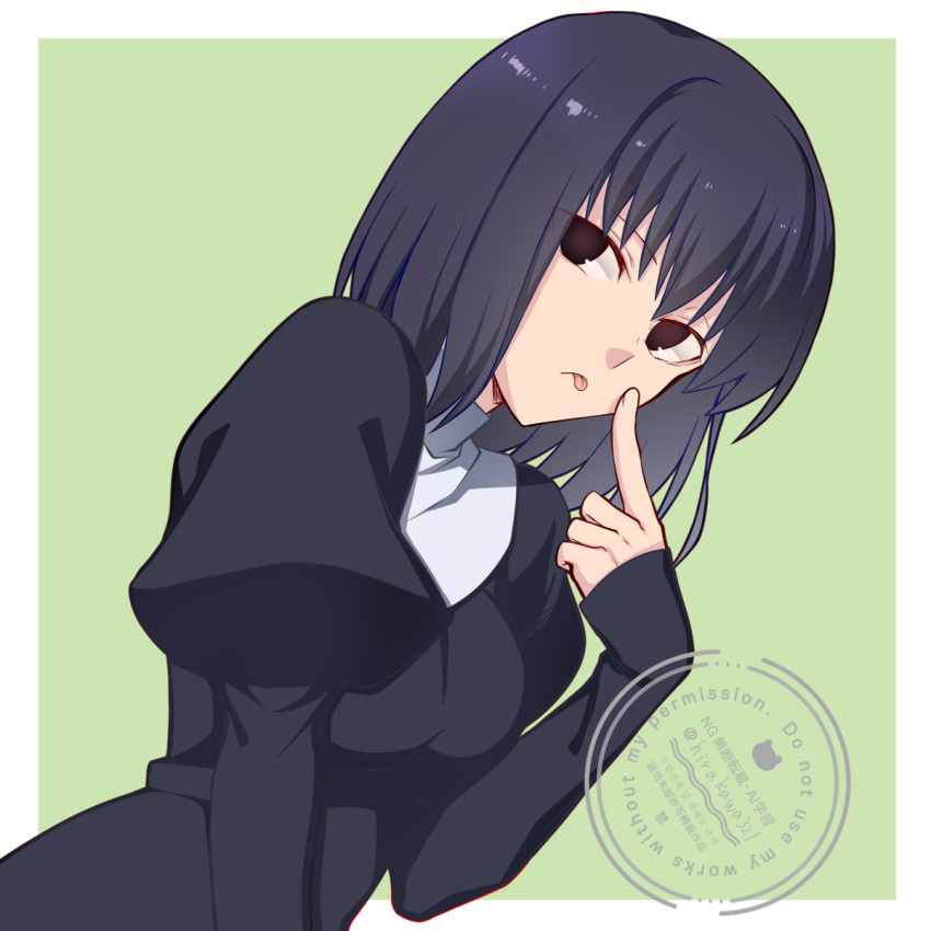 Safebooru - 1girl akanbe black dress black eyes black hair border ...