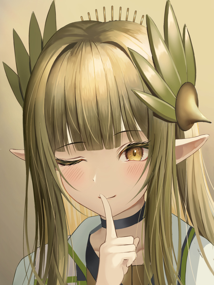 Safebooru - 1girl ;) absurdres arknights black choker blunt bangs blush brown background brown ...