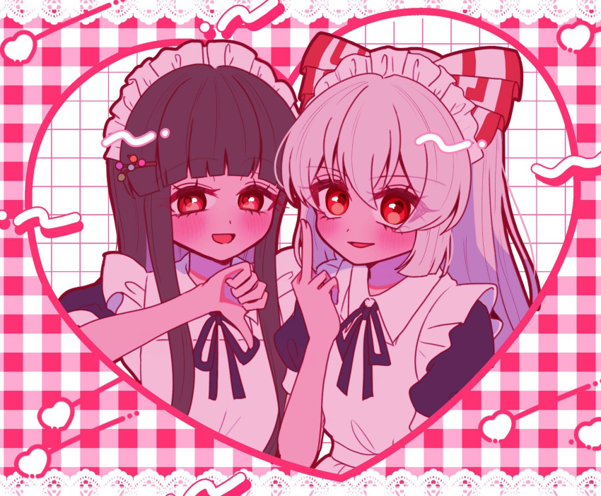 Safebooru - 2girls alternate costume apron black hair black ribbon ...