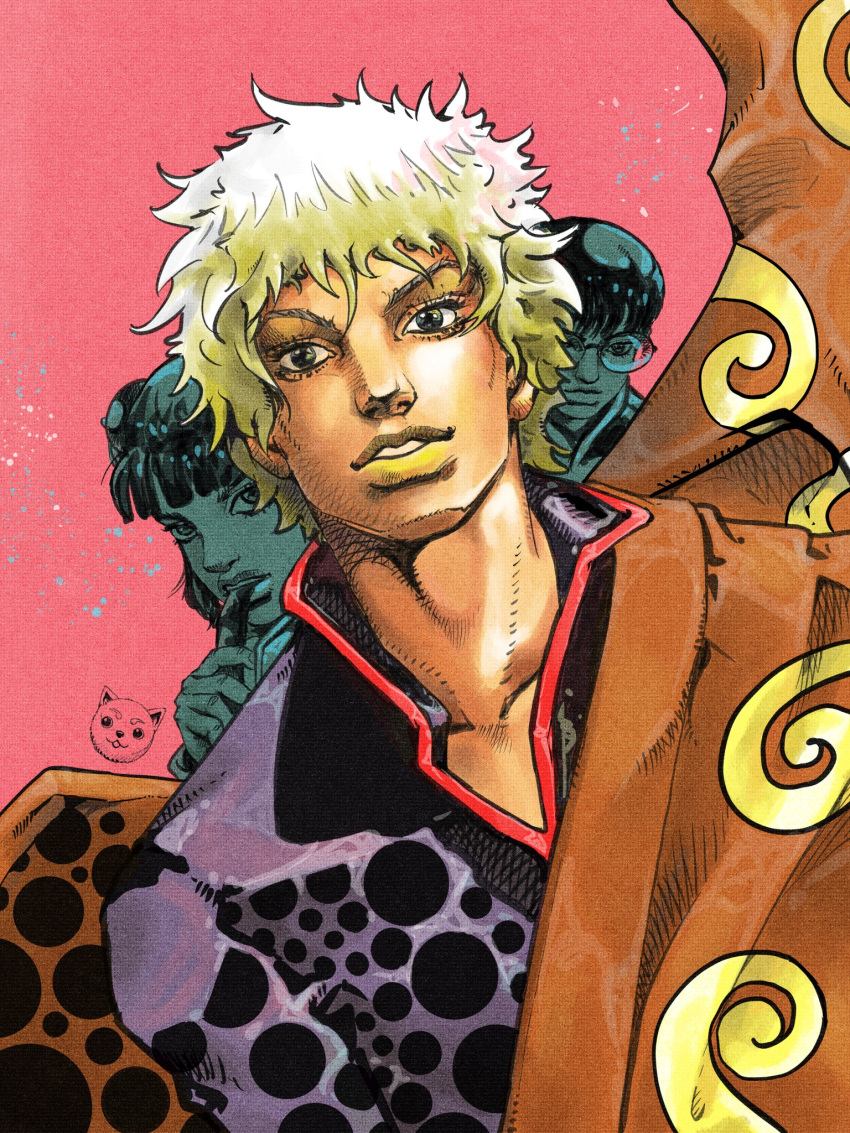 Safebooru - 1girl 2boys araki hirohiko (style) ark nemesis black hair blonde hair colored skin ...