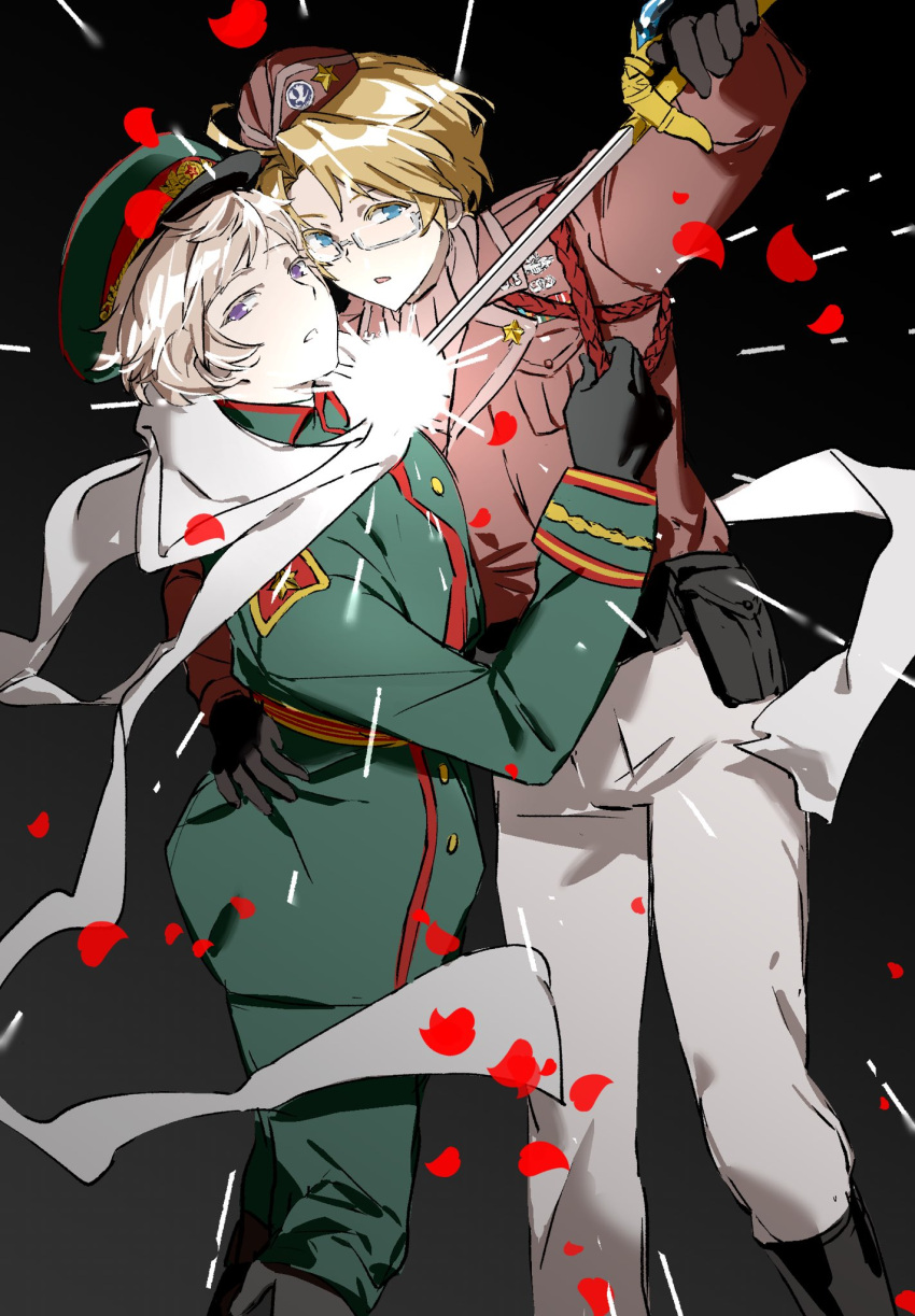 Safebooru - 2boys ahoge america (hetalia) arm up axis powers hetalia belt black background black ...