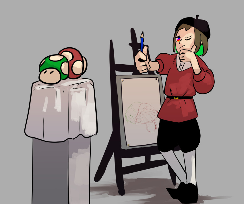 Safebooru - 1-up mushroom 1boy belt belt buckle beret black belt black hat black shoes black ...