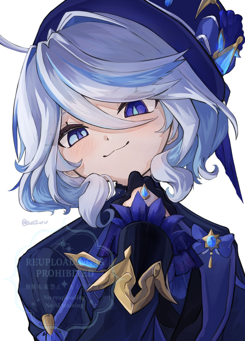 Safebooru - 1girl ahoge ame pokke ascot black gloves blue ascot blue eyes blue gemstone blue ...