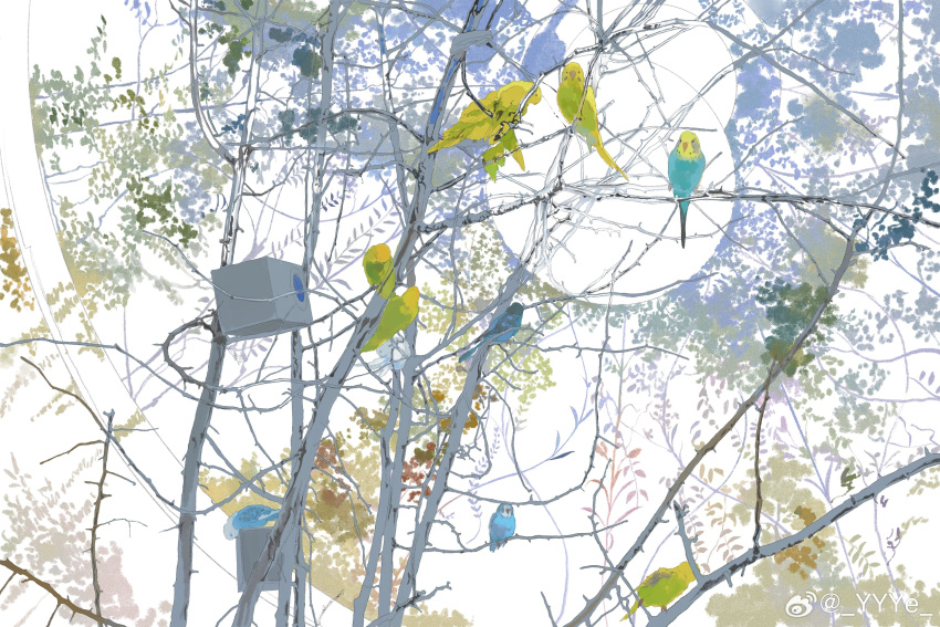 Safebooru - absurdres animal focus bird black bird blue bird chinese commentary commentary ...