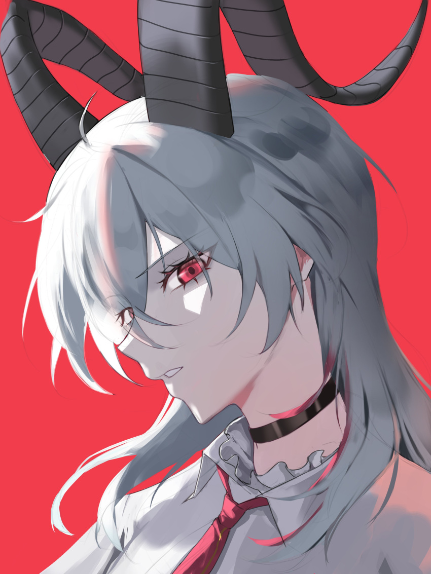 Safebooru - 1girl absurdres black choker black horns choker collared shirt commentary curled ...