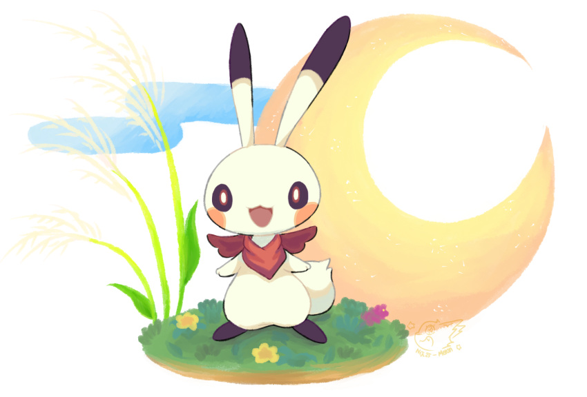 Safebooru - animal focus black eyes bright pupils crescent moon flower full body happy jumping ...