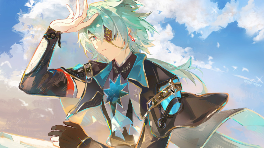 Safebooru - 1boy absurdres anaxa (honkai: star rail) aqua coat aqua eyes aqua hair ascot black ...