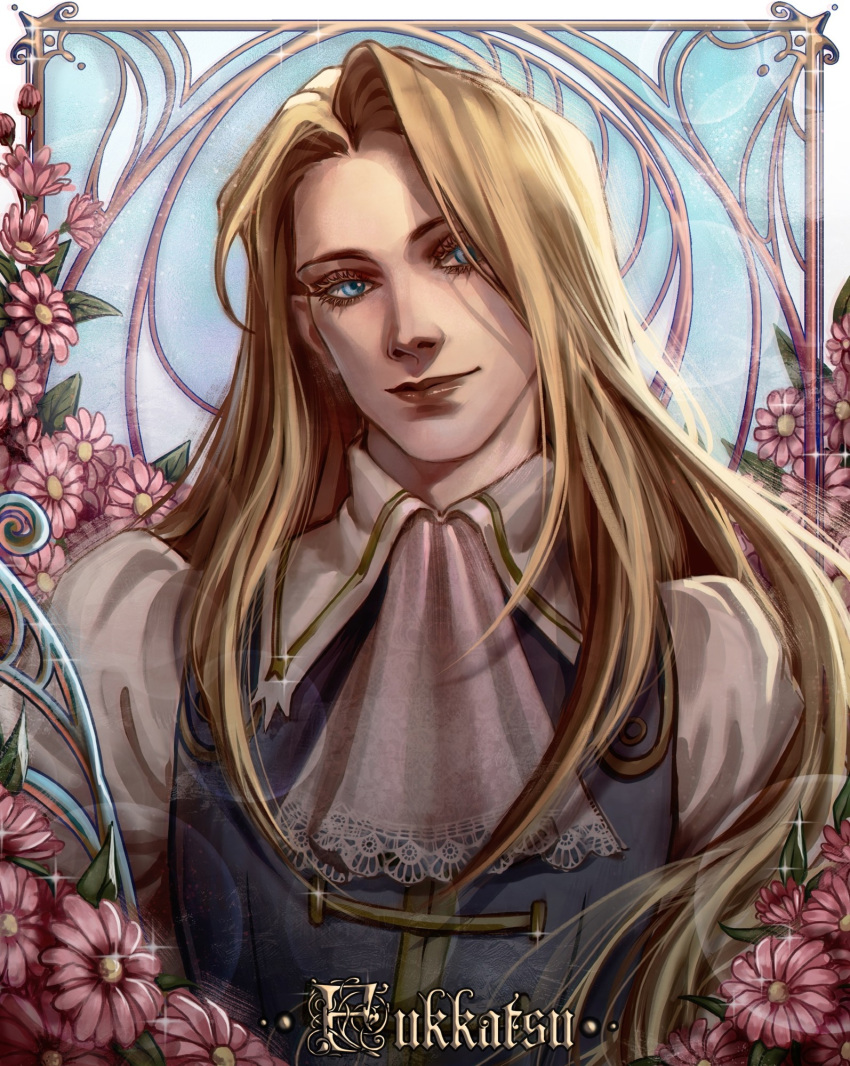 Safebooru - 1boy allen schezar art nouveau artist name ascot bishounen blonde hair blue eyes ...