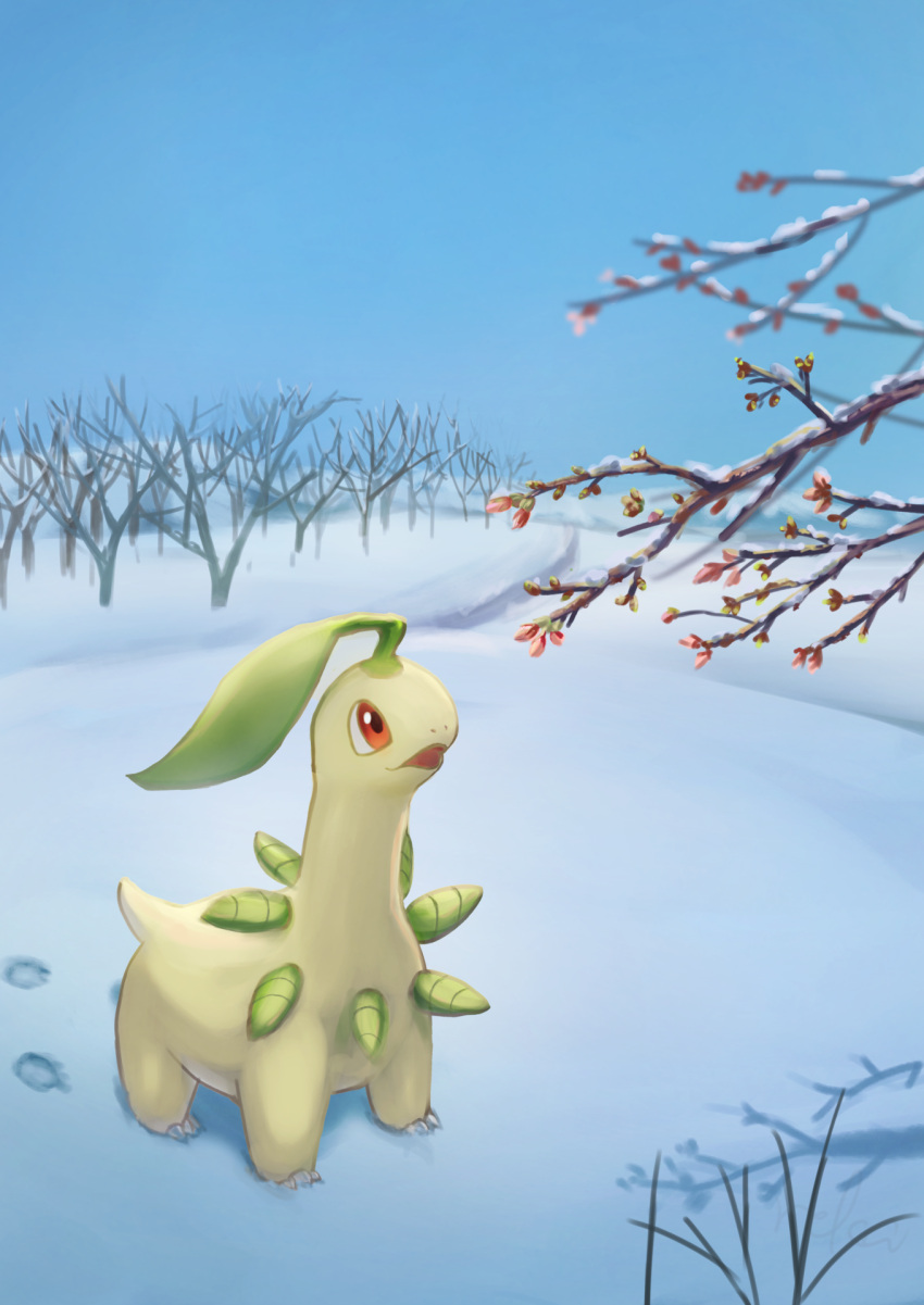 Safebooru - bare tree bayleef commentary request day footprints highres ...