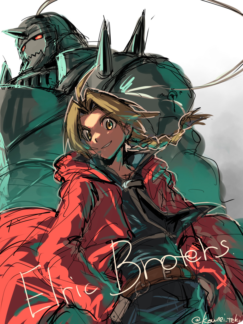 Safebooru - 2boys absurdres ahoge alphonse elric armor belt black pants black shirt blank eyes ...