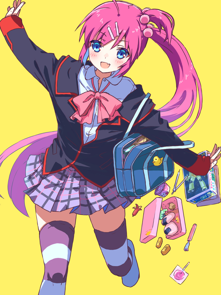 Safebooru - 1girl :d = hair ornament ahoge akayama yukihe bag black jacket blue eyes blush bow ...