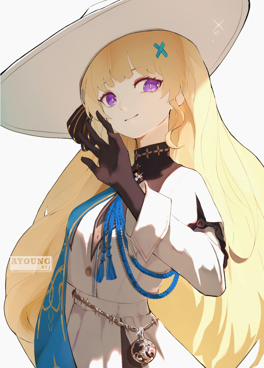 Safebooru - 1girl artist name ayoungart black bow black collar black gloves blonde hair blue ...